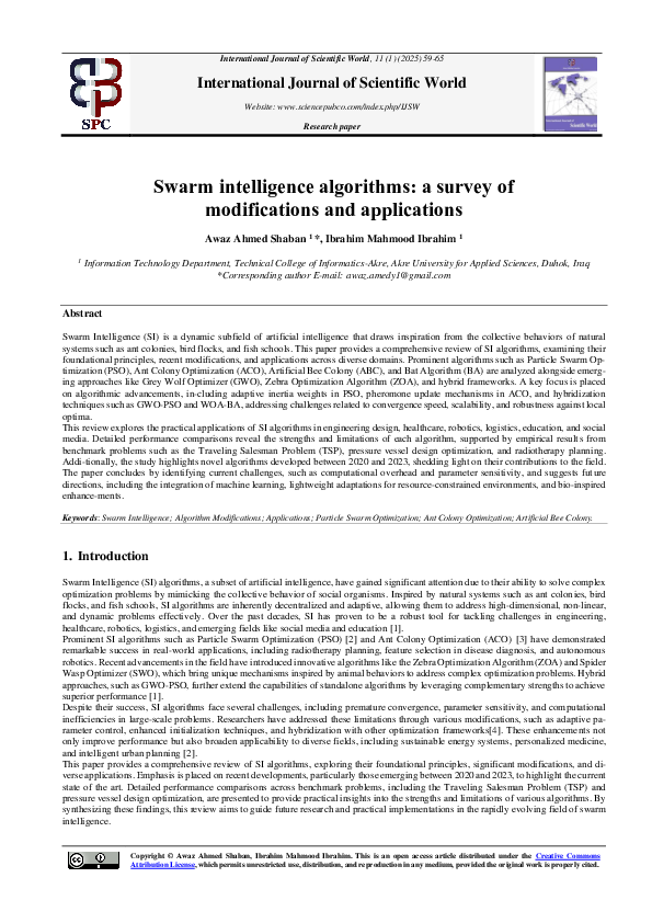 (PDF) Swarm intelligence algorithms: a survey of modifications and applications
