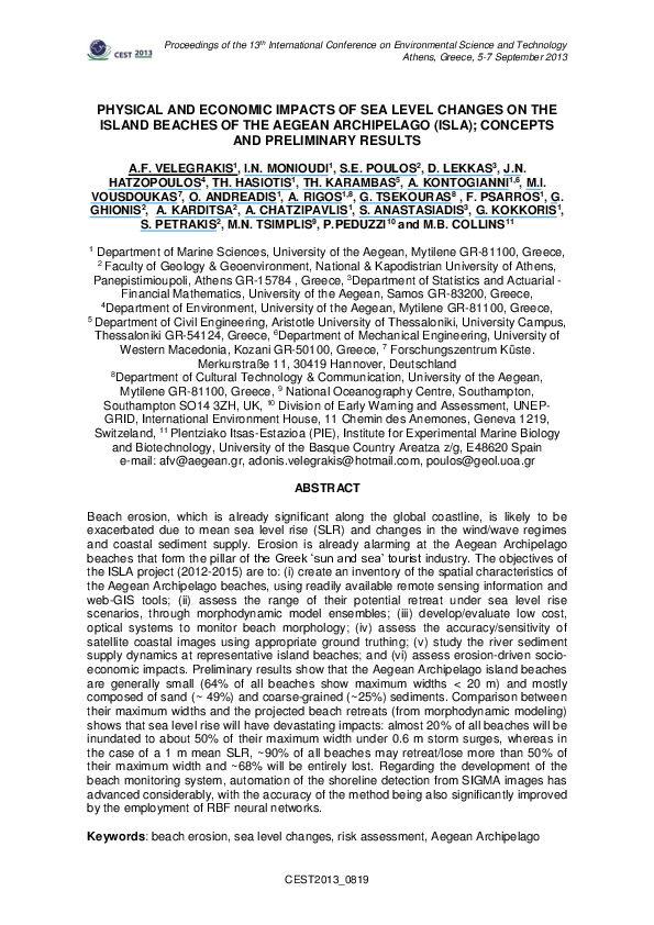 Physical and economic impacts of sea level changes on the island ...