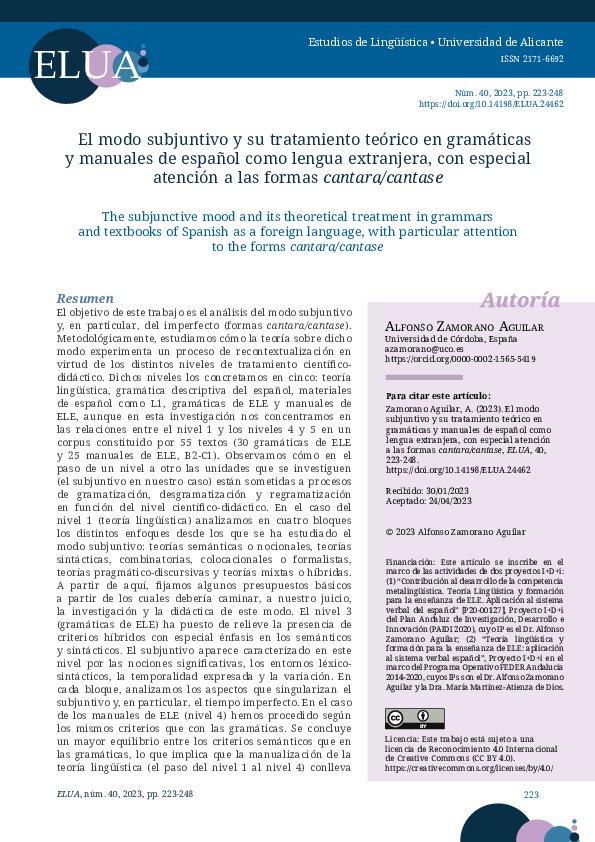 (PDF) El modo subjuntivo y su tratamiento teórico en gramáticas y ...