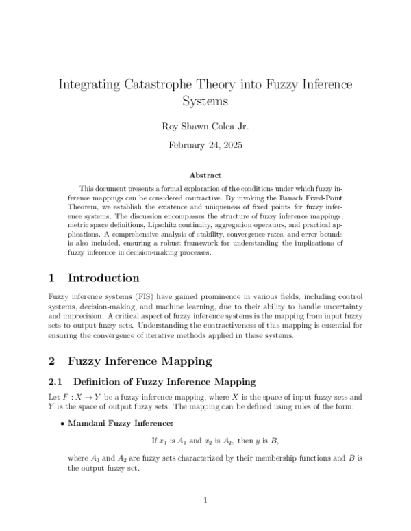 (PDF) Integrating Catastrophe Theory into Fuzzy Inference Systems
