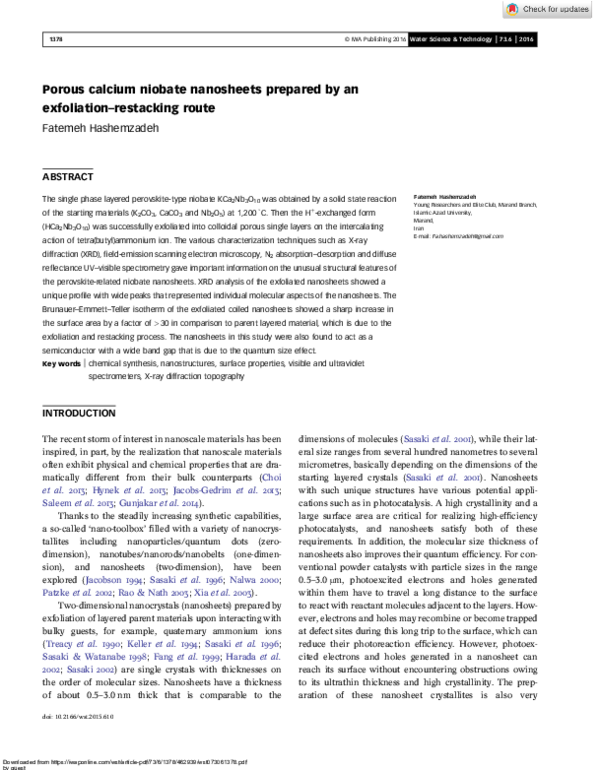 (PDF) Porous calcium niobate nanosheets prepared by an exfoliation ...