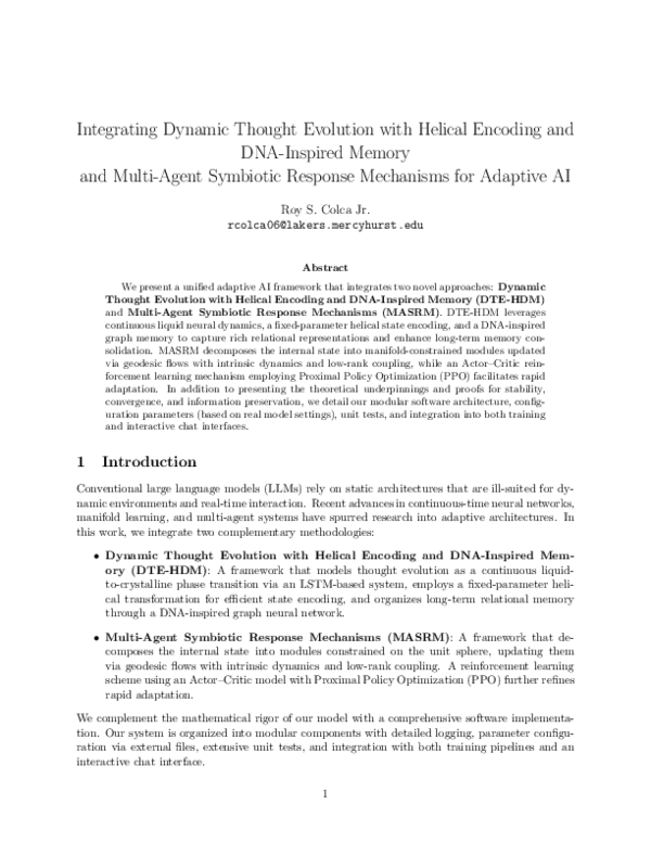 Integrating Dynamic Thought Evolution with Helical Encoding and DNA-Inspired Memory and Multi ...