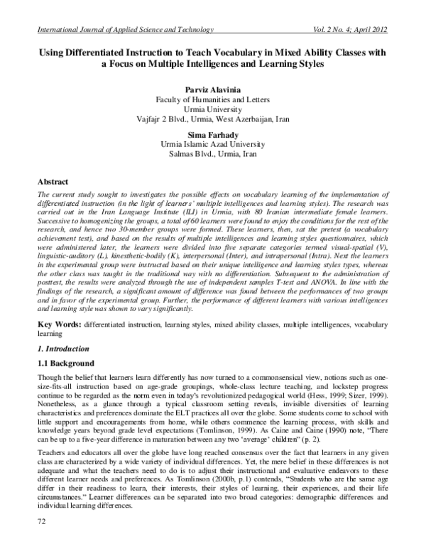 (PDF) Using Differentiated Instruction to Teach Vocabulary in Mixed Ability Classes with a Focus ...