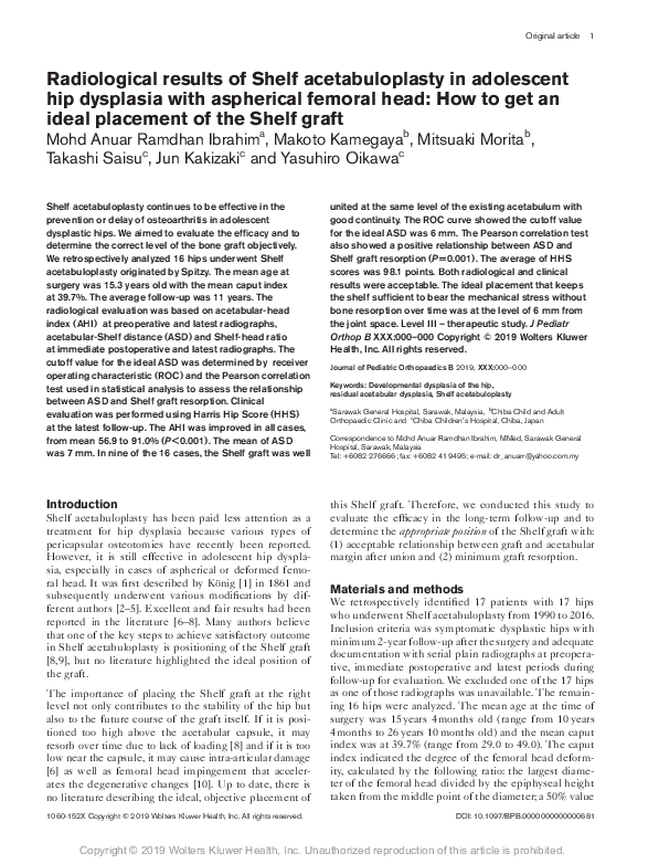 (PDF) Radiological results of Shelf acetabuloplasty in adolescent hip ...
