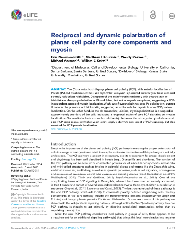 (PDF) Reciprocal and dynamic polarization of planar cell polarity core ...