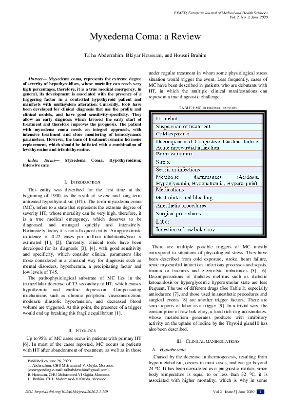 Pdf Myxedema Coma A Review