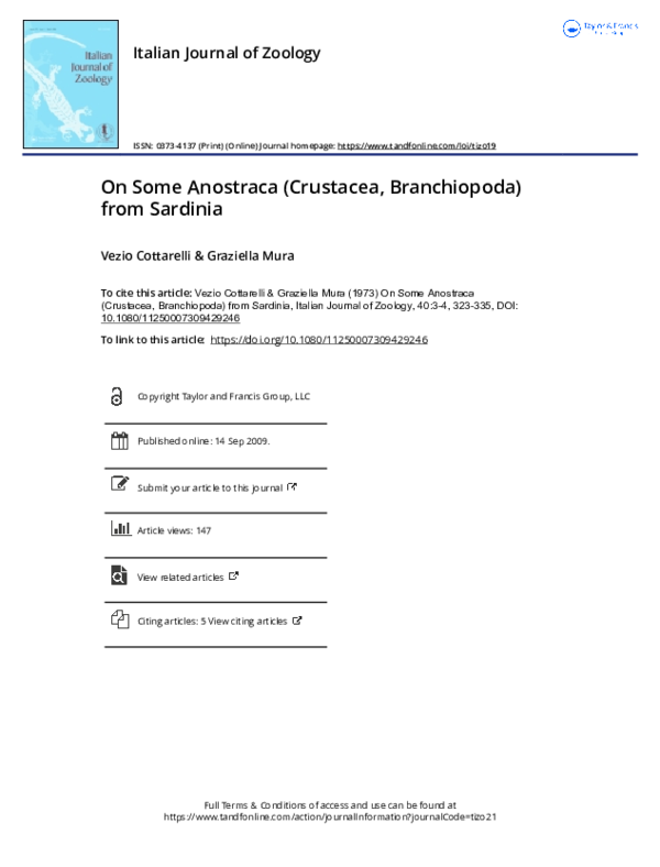 (PDF) On Some Anostraca (Crustacea, Branchiopoda) from Sardinia