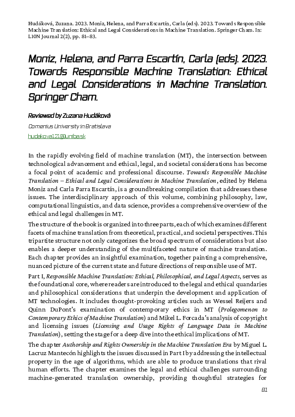 Moniz, Helena, and Parra Escartín, Carla (eds). 2023. Towards ...