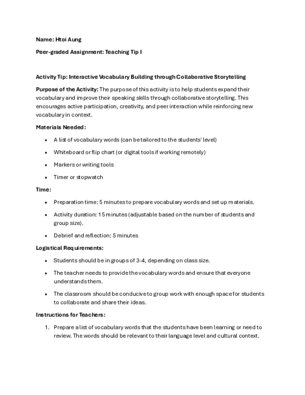 (PDF) Peer graded Assignment Teaching Tip I