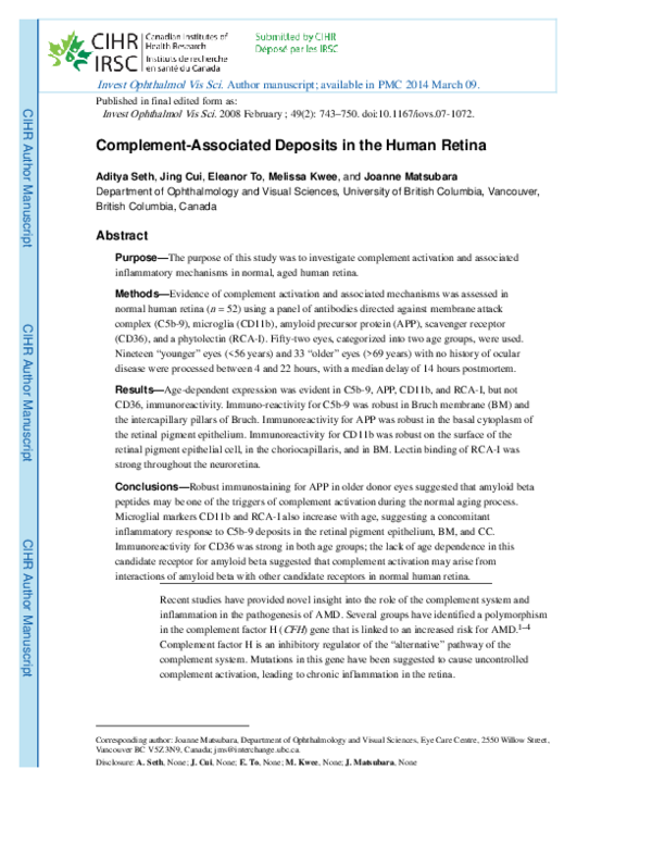 (PDF) Complement-Associated Deposits in the Human Retina