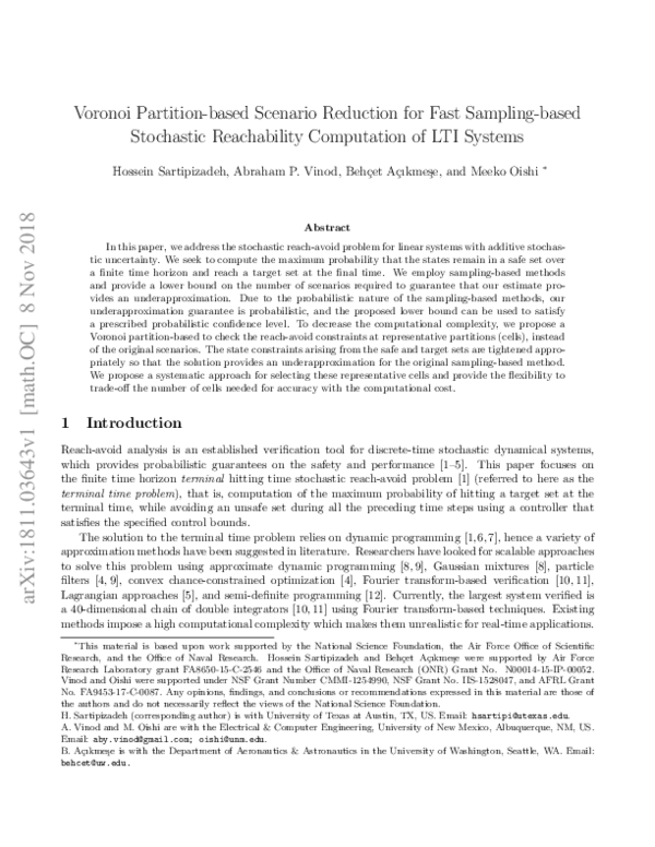 (PDF) Voronoi Partition-based Scenario Reduction for Fast Sampling-based Stochastic Reachability ...