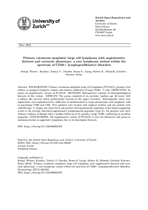 (PDF) Primary Cutaneous Anaplastic Large Cell Lymphoma with ...