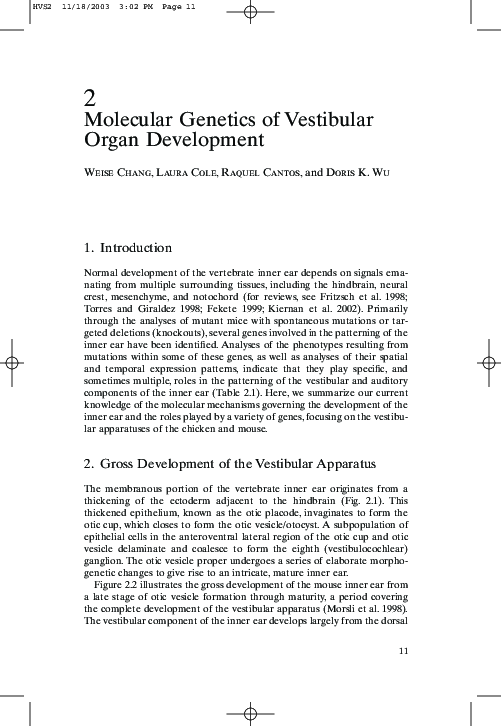 (PDF) Molecular Genetics of Vestibular Organ Development