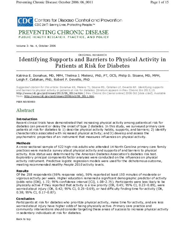 (PDF) Identifying supports and barriers to physical activity in ...