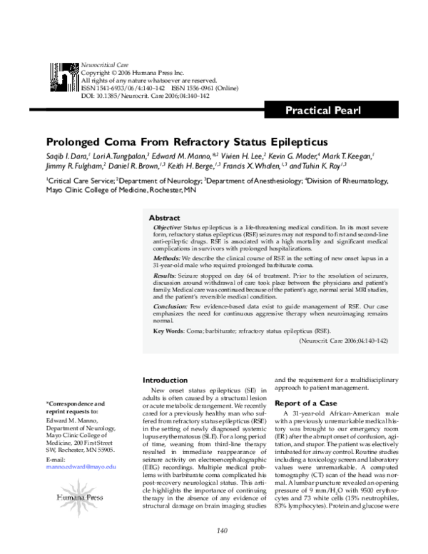 Prolonged Coma From Refractory Status Epilepticus