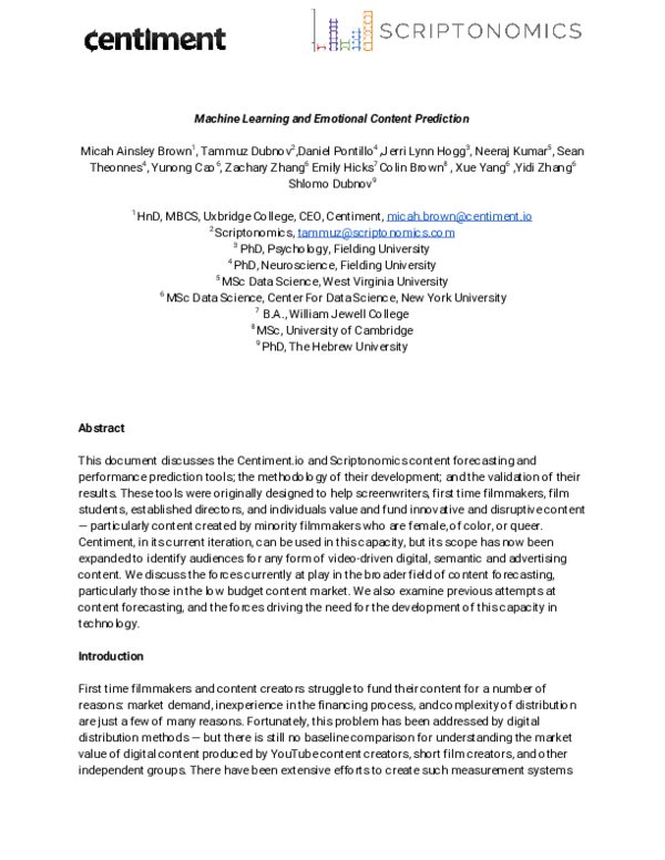 (PDF) Machine Learning and Emotional Content Prediction