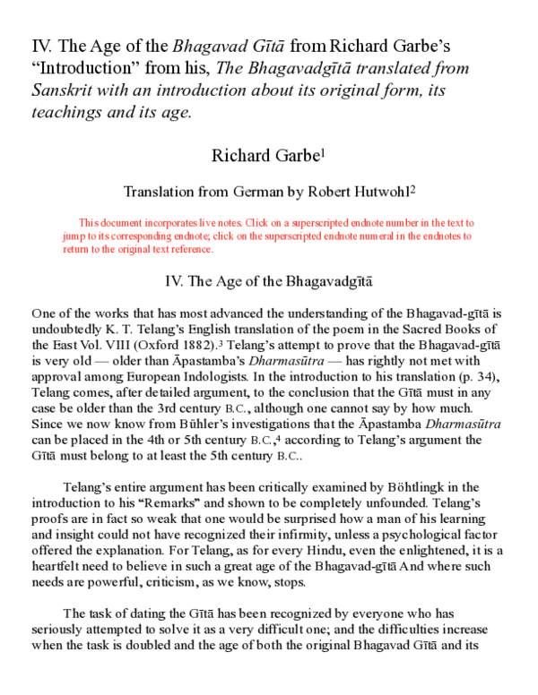 (PDF) IV. The Age of the Bhagavad Gītā from Richard Garbe's ...