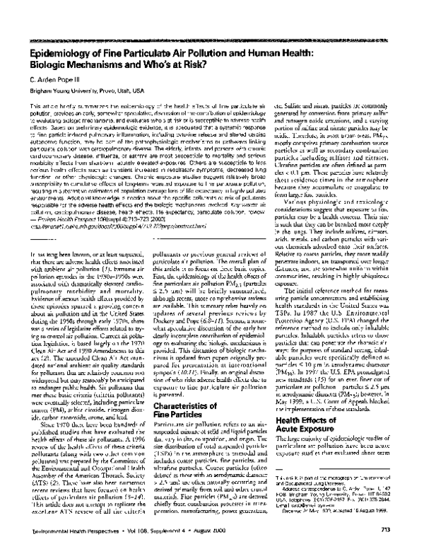 (PDF) Epidemiology of Fine Particulate Air Pollution and Human Health ...
