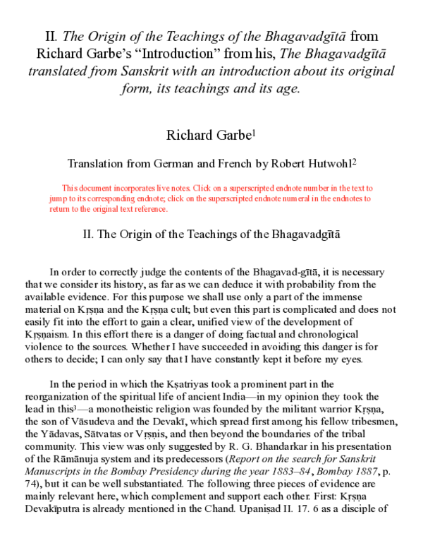 (PDF) II. The Origin of the Teachings of the Bhagavadgītā from Richard ...
