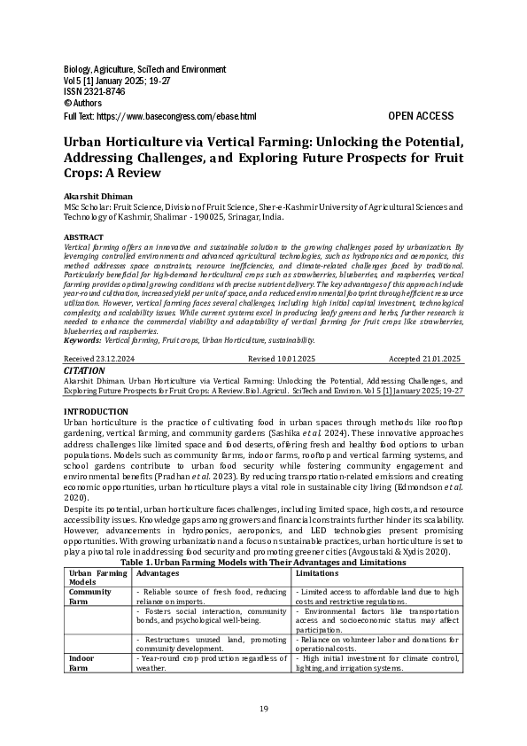 (PDF) Urban Horticulture via Vertical Farming: Unlocking the Potential ...