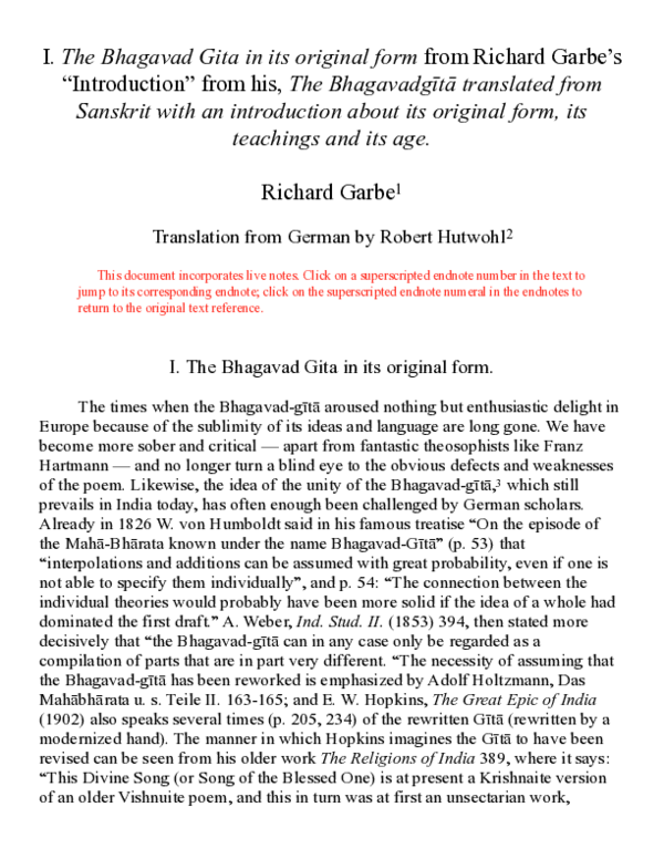 (PDF) I. The Bhagavad Gita in its original form from Richard Garbe's ...