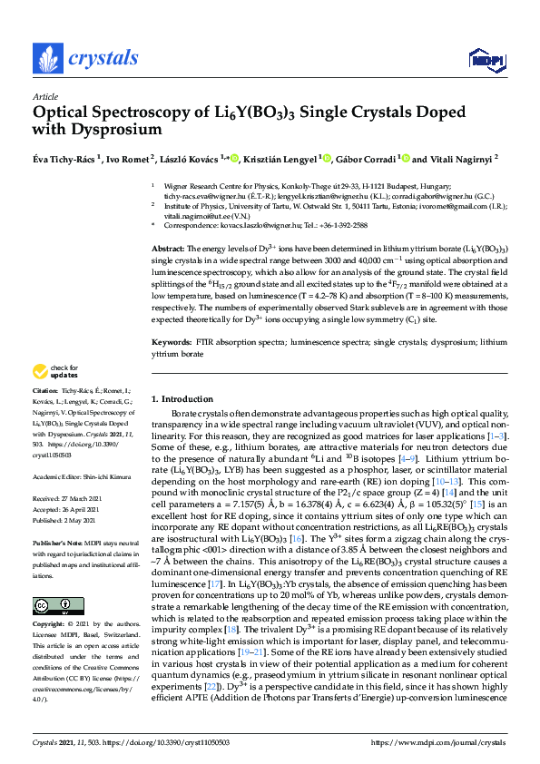 (PDF) Optical Spectroscopy of Li6Y(BO3)3 Single Crystals Doped with Dysprosium