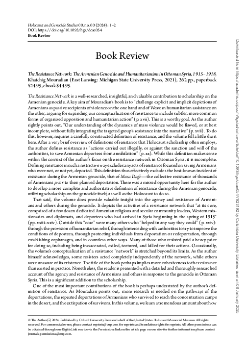 (PDF) Holocaust and Genocide Studies review of The Resistance Network ...