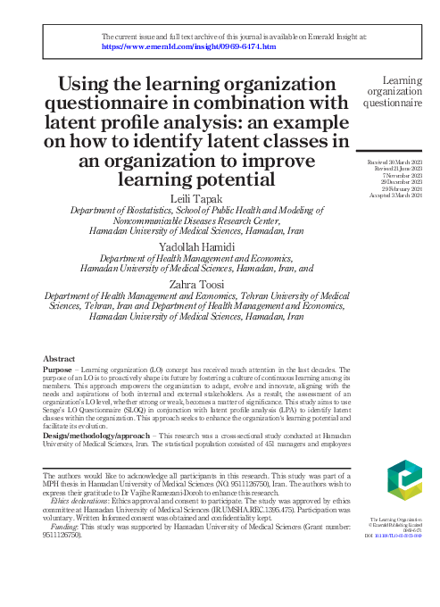 (PDF) Using the learning organization questionnaire in combination with latent profile analysis ...