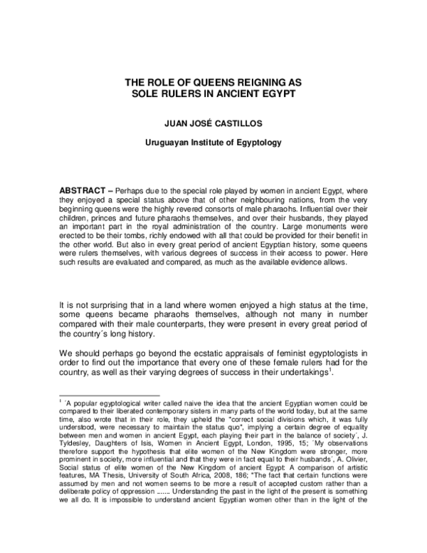(PDF) The role of queens reigning as sole rulers in ancient Egypt