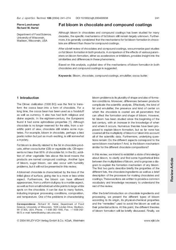 (PDF) Fat bloom in chocolate and compound coatings