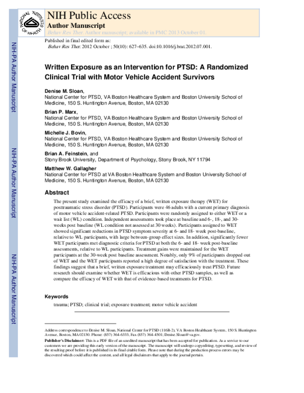 (PDF) Written exposure as an intervention for PTSD: A randomized ...