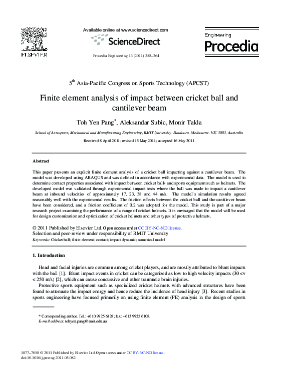 (PDF) Finite element analysis of impact between cricket ball and ...