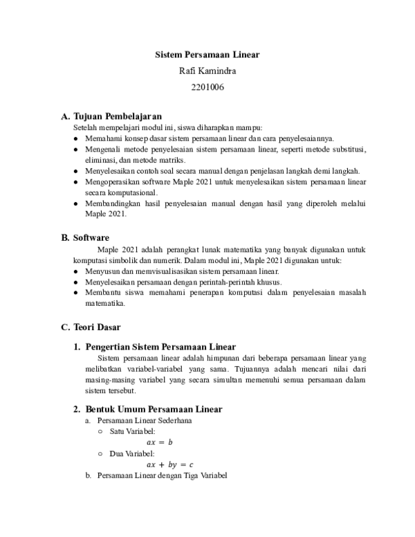 (PDF) MODUL AJAR SISTEM PERSAMAAN LINEAR