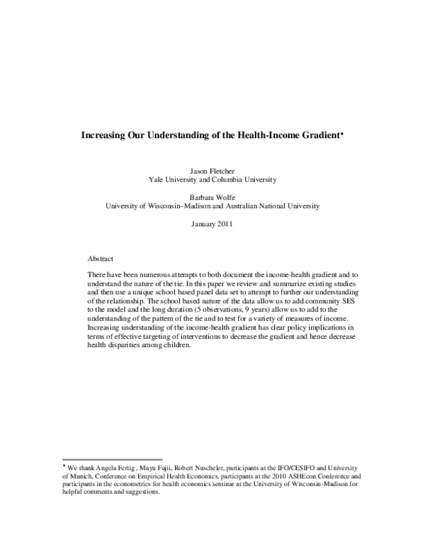 Increasing Our Understanding of the Health-Income Gradient