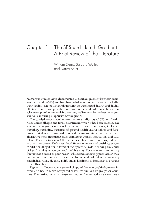 (PDF) chapter 1 The ses and health gradient: a Brief Review of the l ...