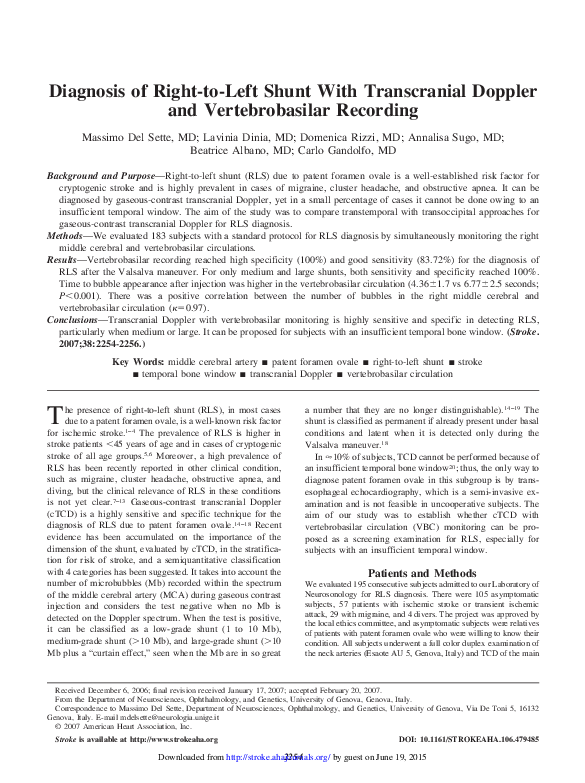 (PDF) Diagnosis of Right-to-Left Shunt With Transcranial Doppler and ...