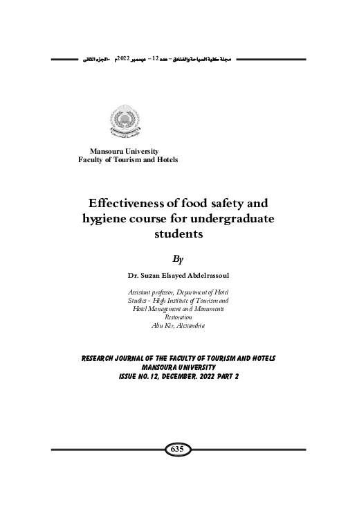 (PDF) Effectiveness of food safety and hygiene course for undergraduate ...