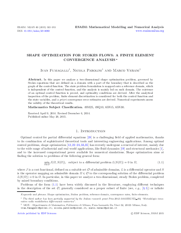 (PDF) Shape Optimization for Stokes flows: a finite element convergence ...
