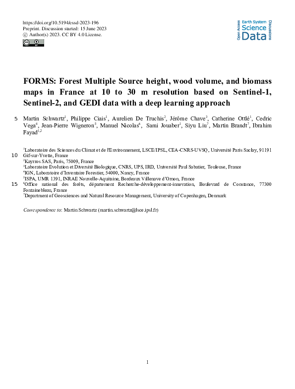 (PDF) FORMS: Forest Multiple Source height, wood volume, and biomass maps in France at 10 to 30 ...