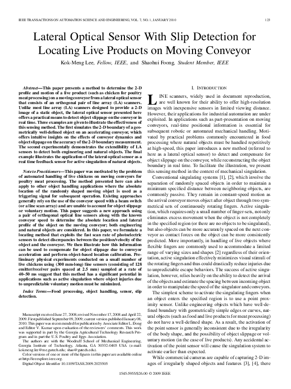 Lateral Optical Sensor With Slip Detection for Locating Live Products ...
