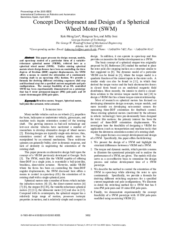 (PDF) Concept Development and Design of a Spherical Wheel Motor (SWM)