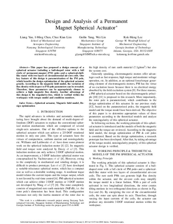(PDF) Design and Analysis of a Permanent Magnet Spherical Actuator