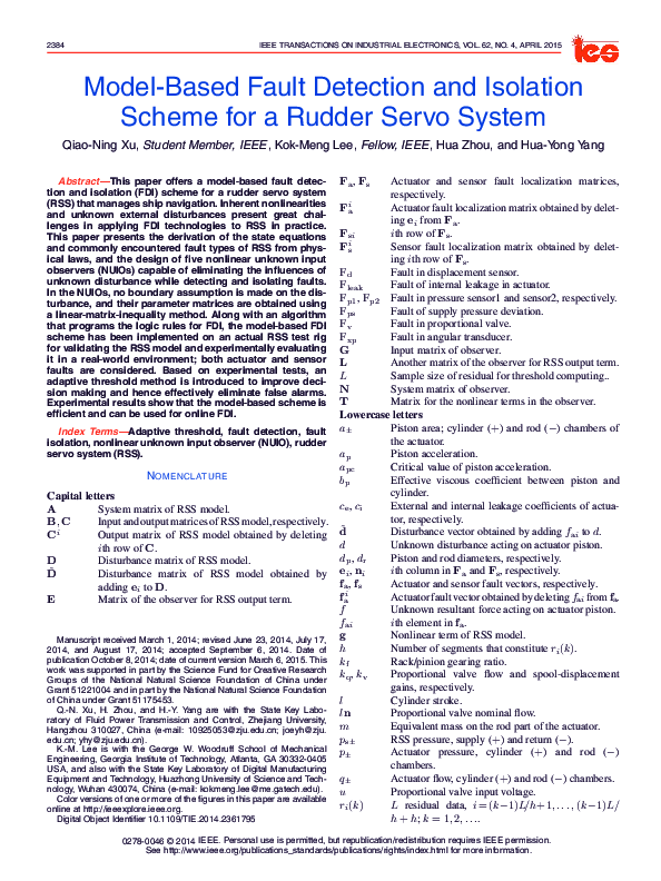 (PDF) Model-Based Fault Detection and Isolation Scheme for a Rudder ...