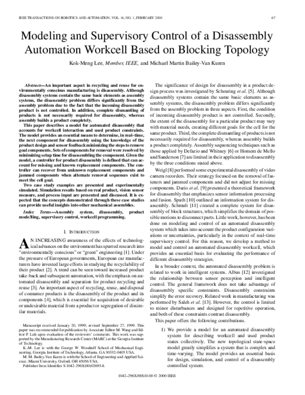 (PDF) Modeling and supervisory control of a disassembly automation workcell based on blocking ...