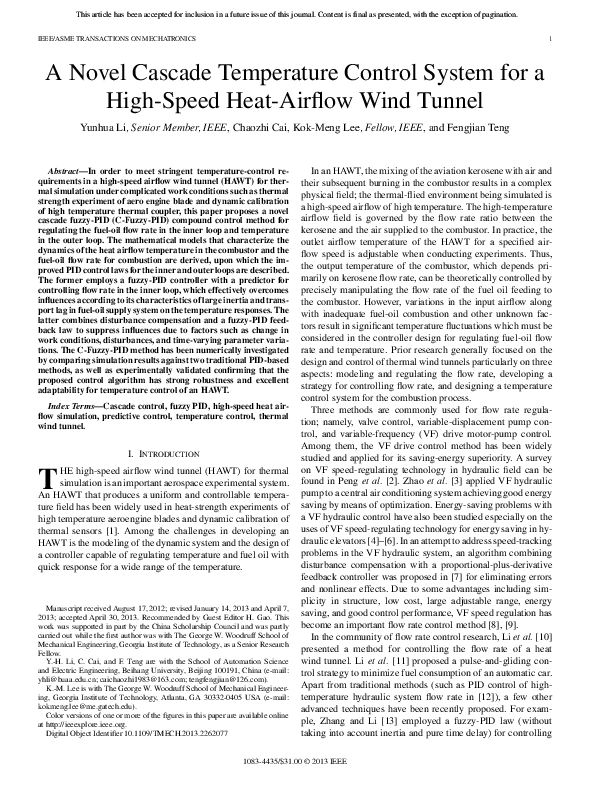 (PDF) A Novel Cascade Temperature Control System for a High-Speed Heat ...