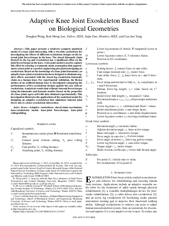 (PDF) Adaptive Knee Joint Exoskeleton Based on Biological Geometries