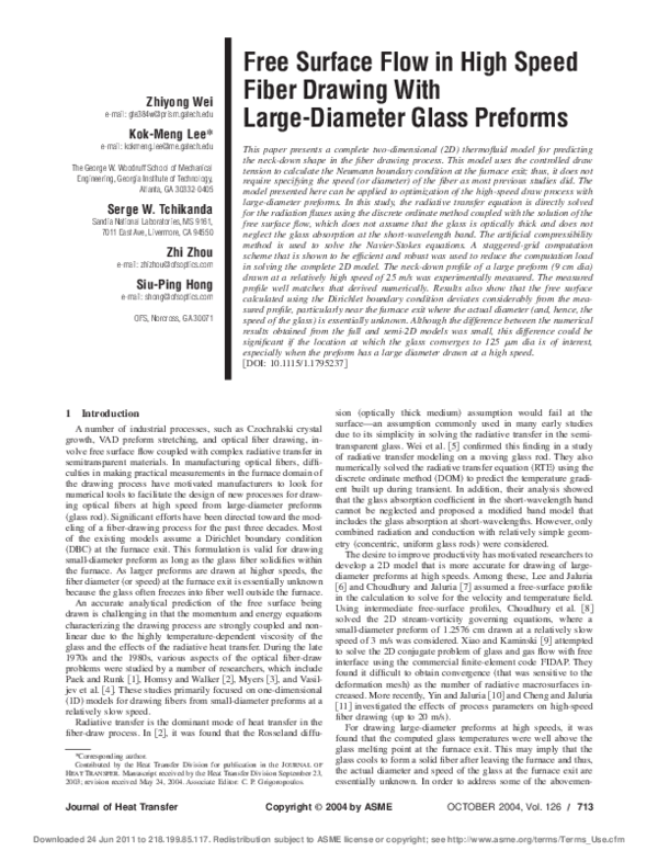 (PDF) Free Surface Flow in High Speed Fiber Drawing With Large-Diameter ...