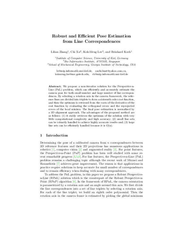 (PDF) Robust and Efficient Pose Estimation from Line Correspondences