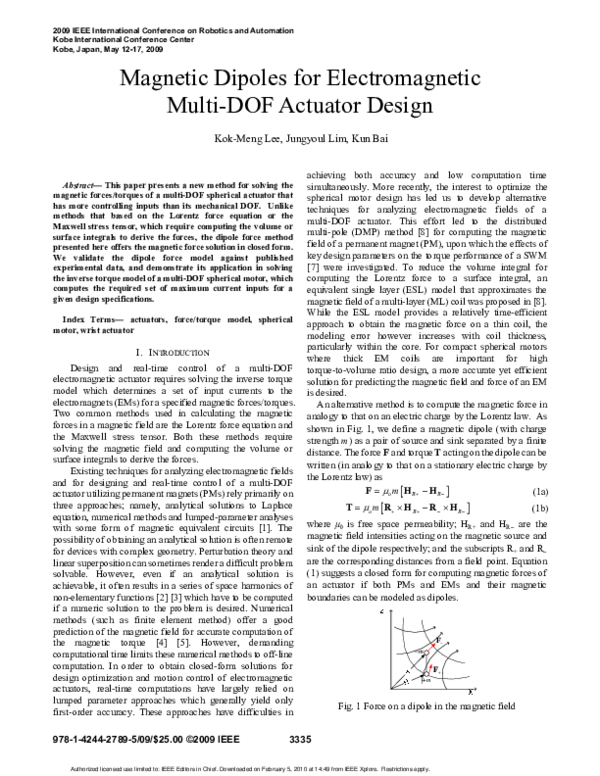 (PDF) Magnetic dipoles for electromagnetic multi-DOF actuator design