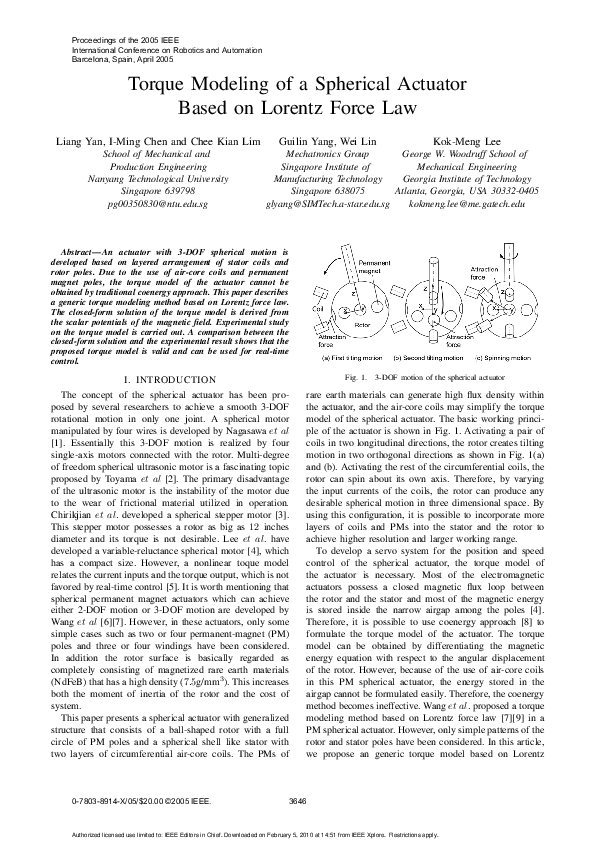 Torque Modeling of a Spherical Actuator Based on Lorentz Force Law